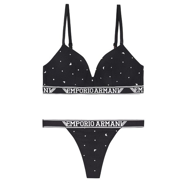 Emporio Armani Underwear엠포리오 아르마니 언더웨어 로고 밴드 패턴 트라이앵글 브라 And 티팬티 세트 S
