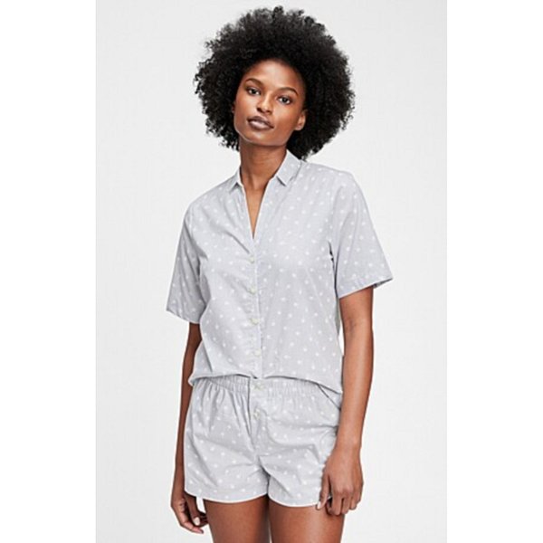 Gap Adults갭 ★갭 여성 21년 Summer★ 패턴드 숏 슬리브 라운지 셔츠 Sivillage 에스아이빌리지