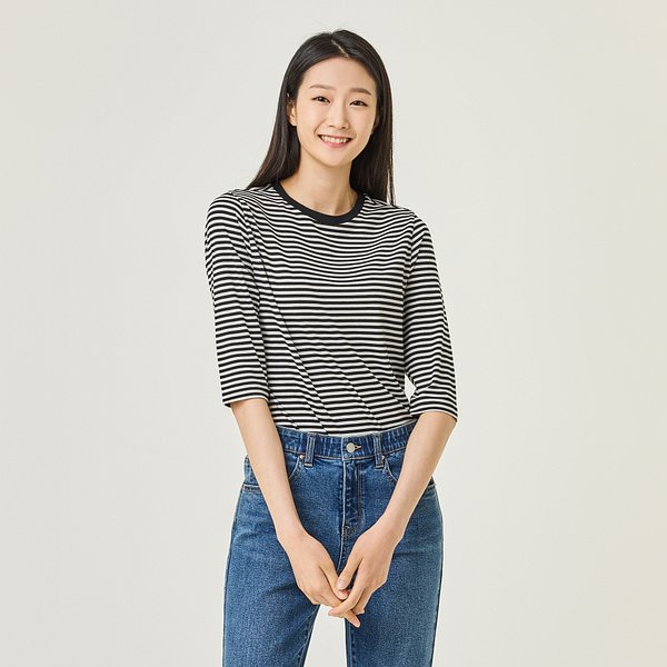Jaju자주 여 슬림핏 5부 티셔츠 Sivillage 에스아이빌리지
