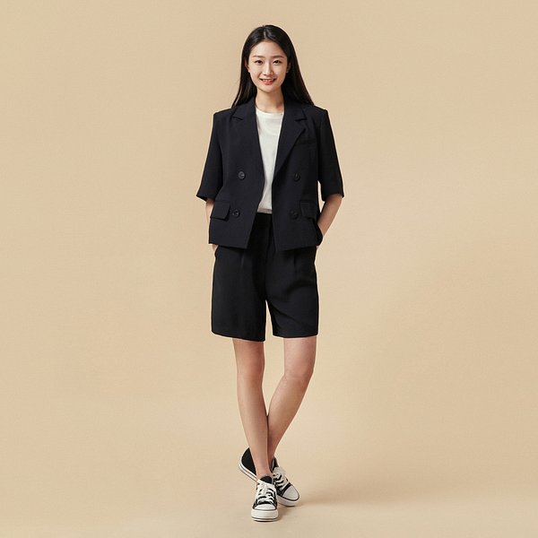 Jaju자주 여 폴리 반팔 크롭 자켓 Sivillage 에스아이빌리지