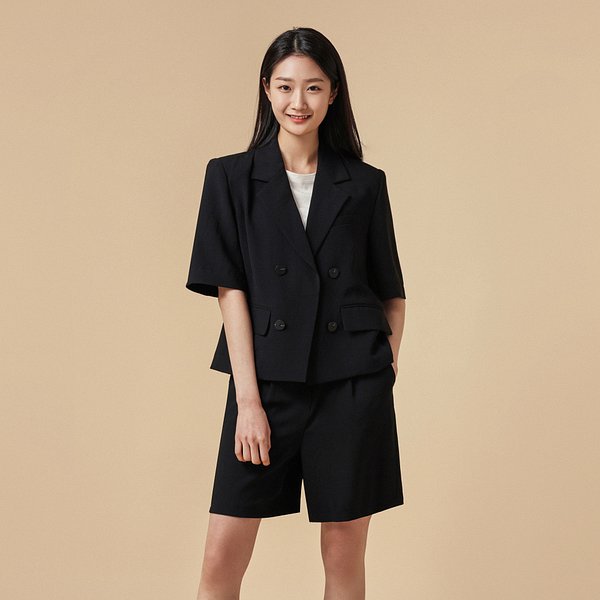 Jaju자주 여 폴리 반팔 크롭 자켓 Sivillage 에스아이빌리지