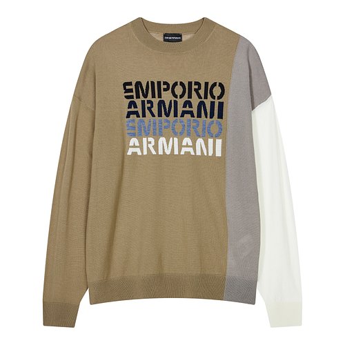 Emporio Armani엠포리오 아르마니 남성 컬러 블록 자카드 로고 니트 Sivillage 에스아이빌리지
