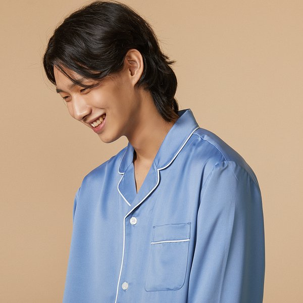 Jaju자주 남 새틴 10부 파자마상하세트블루 Sivillage 에스아이빌리지