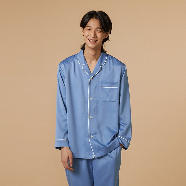 Jaju자주 남 새틴 10부 파자마상하세트블루 Sivillage 에스아이빌리지