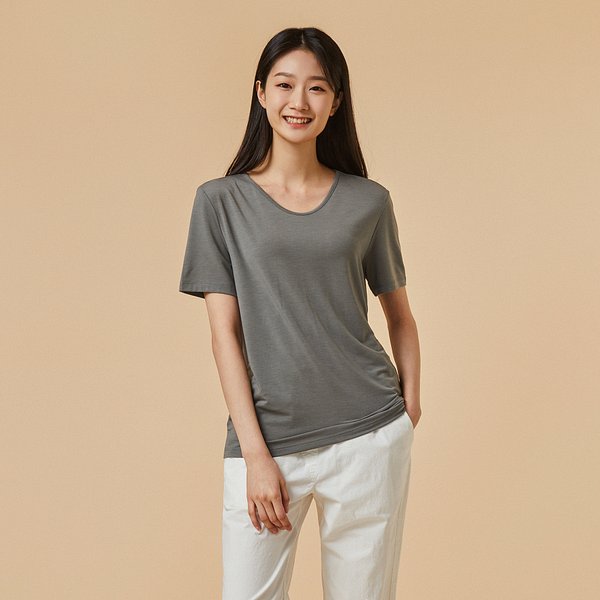 Jaju자주 여 Better 텐셀 U넥 반팔 티셔츠 Sivillage 에스아이빌리지