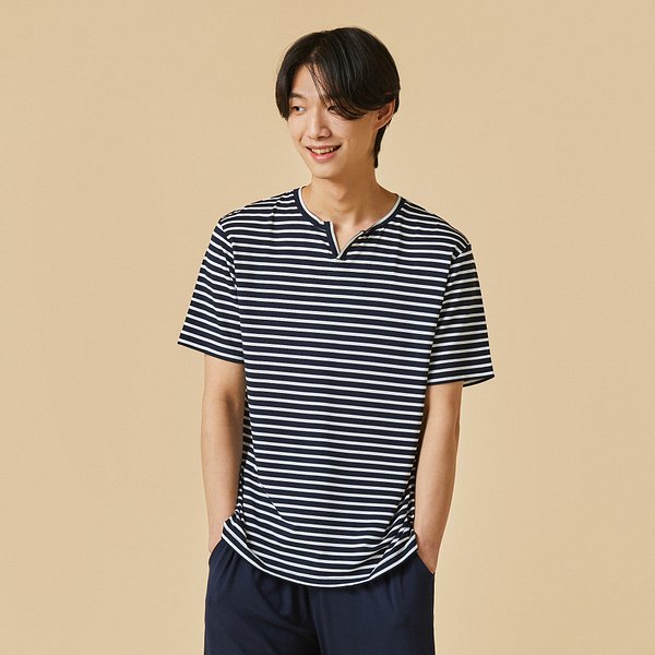 Jaju자주 남 보드리 반팔 스트라이프 트임넥 상의 Sivillage 에스아이빌리지