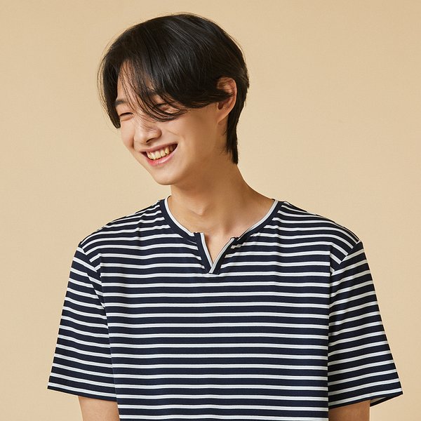 Jaju자주 남 보드리 반팔 스트라이프 트임넥 상의 Sivillage 에스아이빌리지
