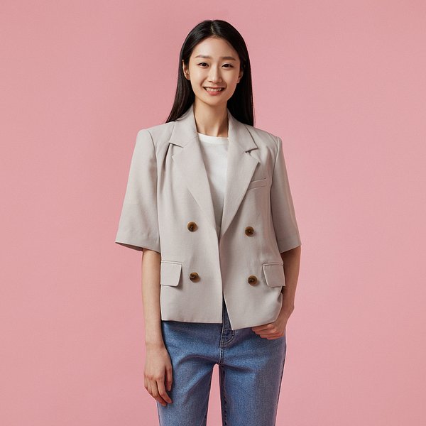 Jaju자주 여 폴리 반팔 크롭 자켓 Sivillage 에스아이빌리지