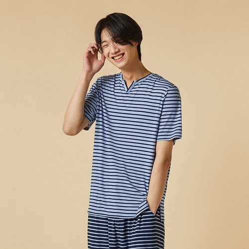 Jaju자주 남 보드리 반팔 스트라이프 트임넥 상의 Sivillage 에스아이빌리지