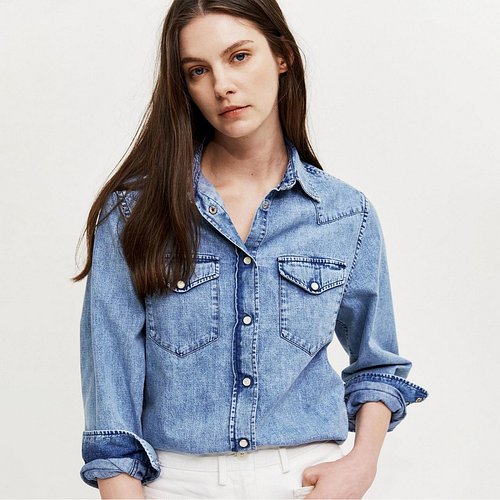 Officine Generale오피신제네랄 블루 포켓배색 면 데님블라우스 Gwbl2e116b1 Sivillage