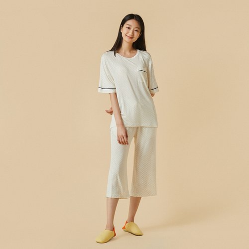 Jaju자주 여 보드리 7부 도트 패턴 하의 Sivillage 에스아이빌리지