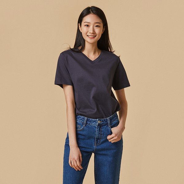 Jaju자주 여 Better 코튼 브이넥 반팔 티셔츠 Sivillage 에스아이빌리지