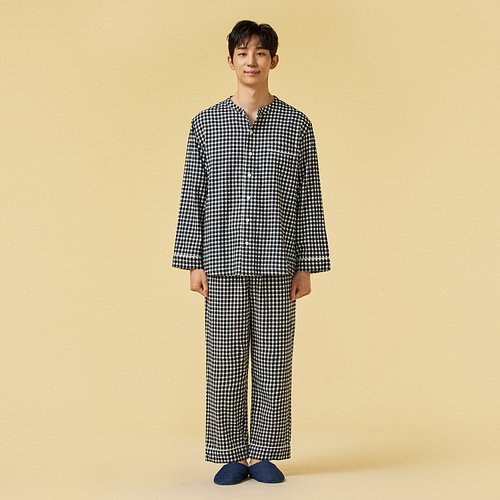 Jaju자주 남 플란넬 차이나카라 파자마 세트 Sivillage 에스아이빌리지