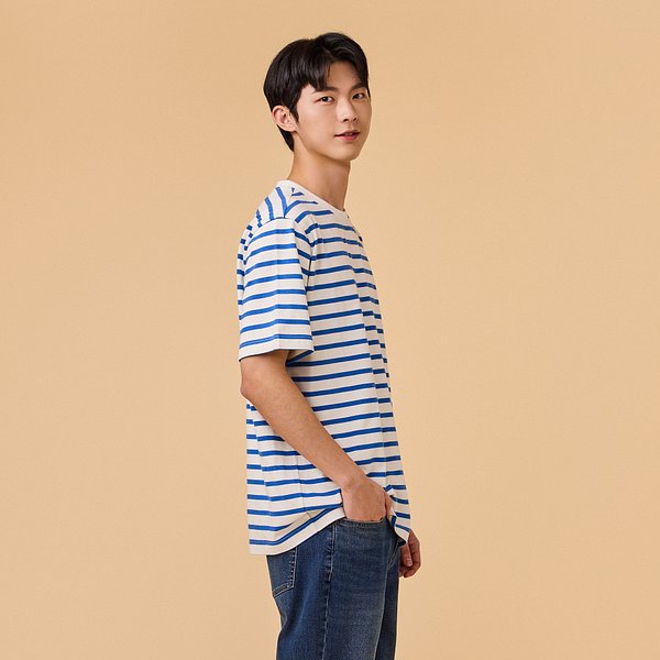 Jaju자주 남 Better코튼 도톰 루즈핏 스트라이프 티셔츠 Sivillage 에스아이빌리지
