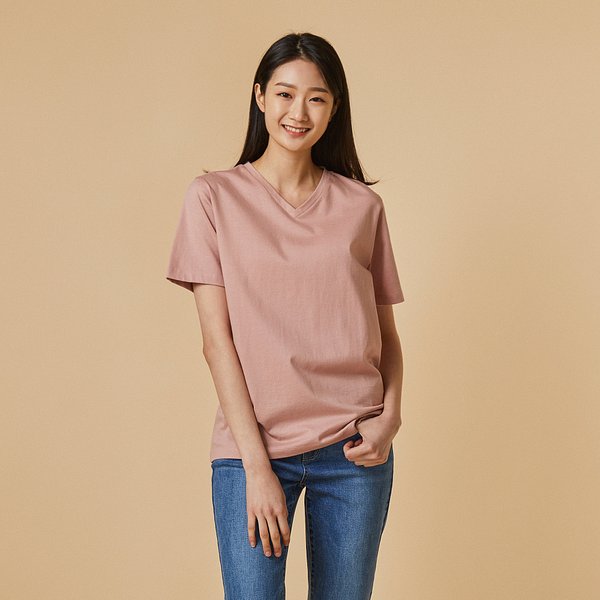 Jaju자주 여 Better 코튼 브이넥 반팔 티셔츠 Sivillage 에스아이빌리지