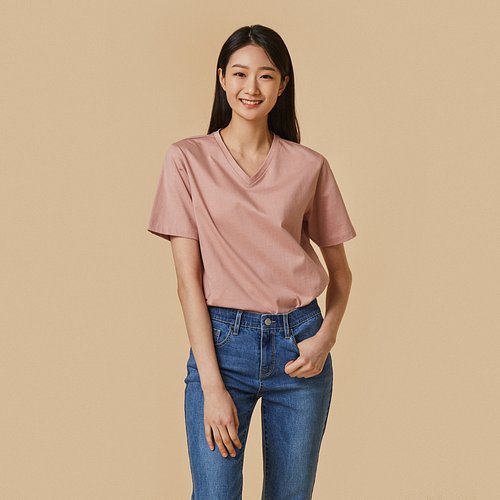 Jaju자주 여 Better 코튼 브이넥 반팔 티셔츠 Sivillage 에스아이빌리지