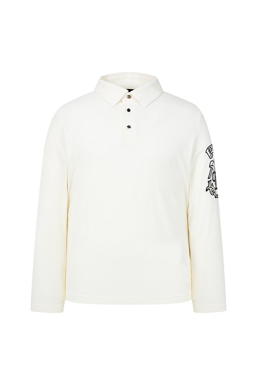 Philipp Plein Golf필립플레인 골프 Men 카프 퍼 엠브로이더리 롱 슬리브 폴로 셔츠 Si