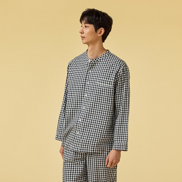 Jaju자주 남 플란넬 차이나카라 파자마 세트 Sivillage 에스아이빌리지