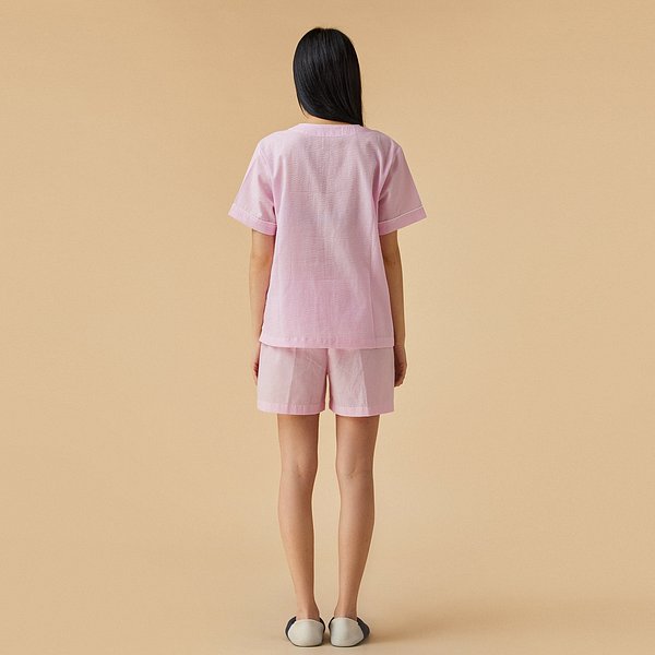 Jaju자주 여 시어서커 라운드넥 해방 3부 파자마상하세트핑크 Sivillage 에스아이빌리지