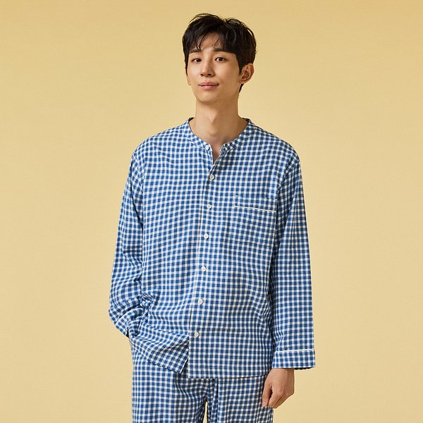 Jaju자주 남 플란넬 차이나카라 파자마 세트 Sivillage 에스아이빌리지