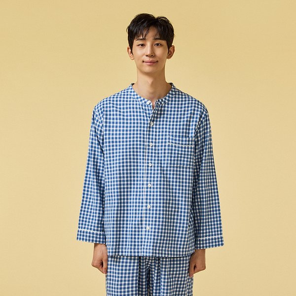 Jaju자주 남 플란넬 차이나카라 파자마 세트 Sivillage 에스아이빌리지