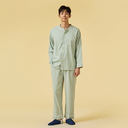 Jaju자주 남 플란넬 차이나카라 파자마 세트 Sivillage 에스아이빌리지