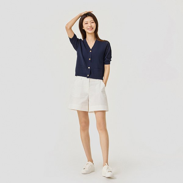Jaju자주 여 버튼 볼륨소매 반팔 가디건 Sivillage 에스아이빌리지