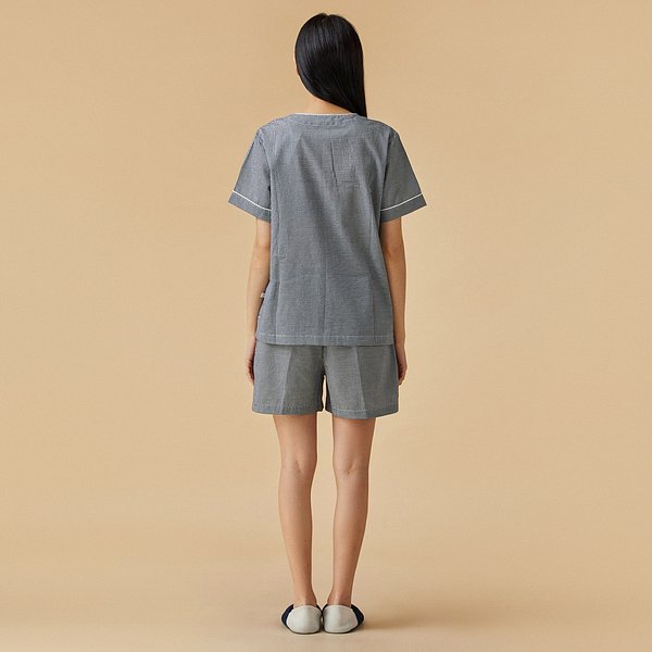 Jaju자주 여 시어서커 라운드넥 해방 3부 파자마상하세트네이비 Sivillage 에스아이빌리지