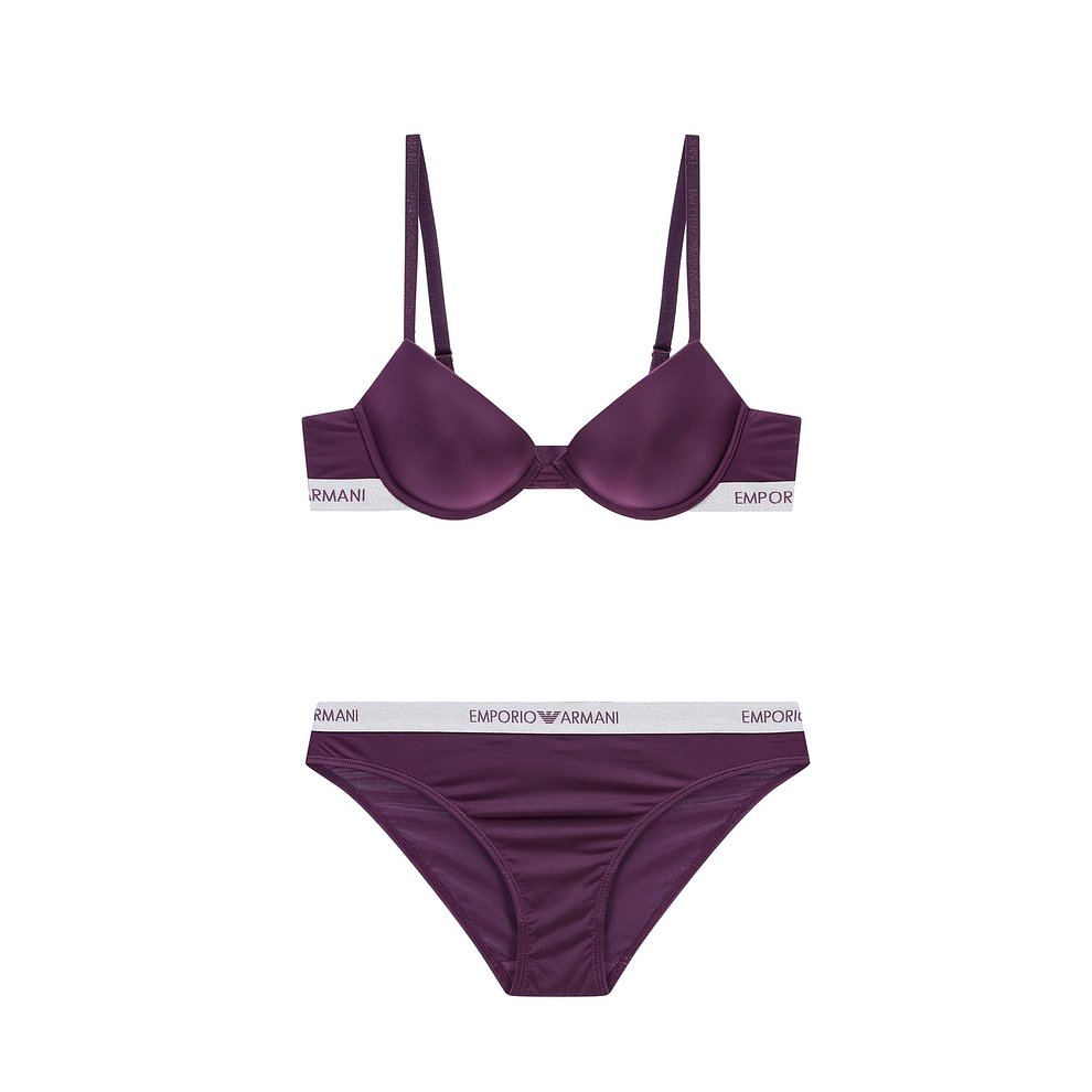Emporio Armani Underwear엠포리오 아르마니 언더웨어 풀로고 실버 스트랩 울트라 푸쉬업 브라 And 브리프 세트