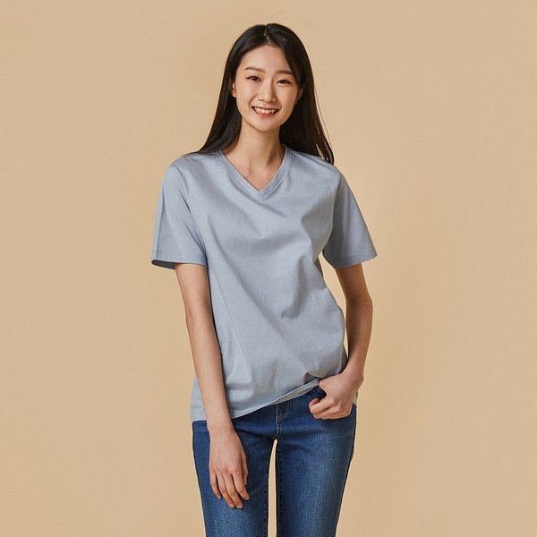 Jaju자주 여 Better 코튼 브이넥 반팔 티셔츠 Sivillage 에스아이빌리지