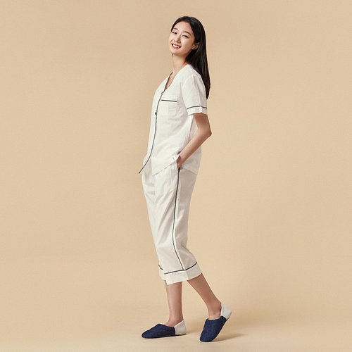 Jaju자주 여 Better 코튼 7부 브이넥 파자마상하세트아이보리 Sivillage 에스아이빌리지