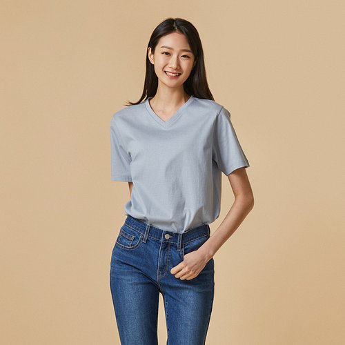 Jaju자주 여 Better 코튼 브이넥 반팔 티셔츠 Sivillage 에스아이빌리지