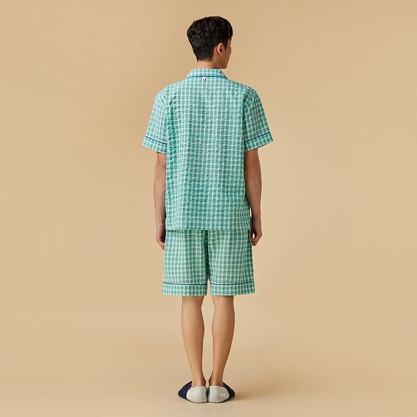 Jaju자주 남 50수 코튼 시어서커 네모 체크 5부 파자마상하세트 Sivillage 에스아이빌리지