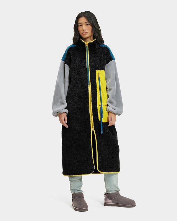 Ugg어그 For Women 멀티컬러 롱 셰르파 코드 밀라 컬러블록 셰르파 코트 Sivillage 에스아이빌리지