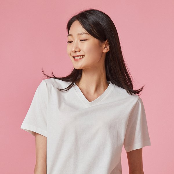 Jaju자주 여 Better 코튼 브이넥 반팔 티셔츠 Sivillage 에스아이빌리지