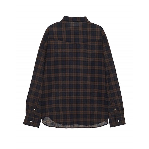 Officine Generale종료오피신제네랄종료 브라운 버튼다운 면혼방 긴팔캐주얼셔츠 Gmsh0f113w2