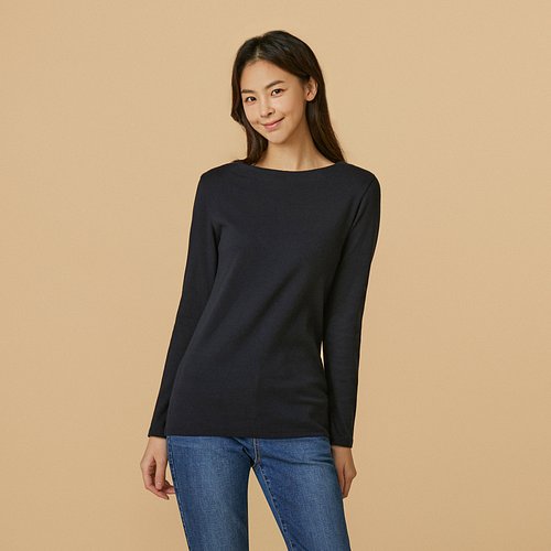 Jaju자주 여 Better 코튼 스트레치 보트넥 긴팔 티셔츠 Sivillage 에스아이빌리지