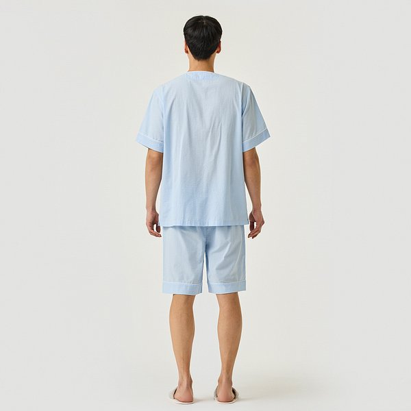 Jaju자주 남 50수 코튼 시어서커 브이넥 5부 파자마 세트 Sivillage 에스아이빌리지
