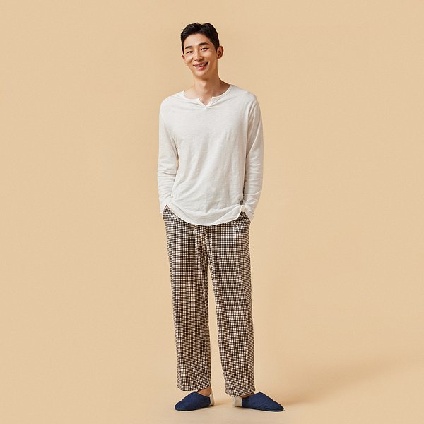 Jaju자주 남 보드라운 피치스킨 체크 파자마 팬츠 Sivillage 에스아이빌리지