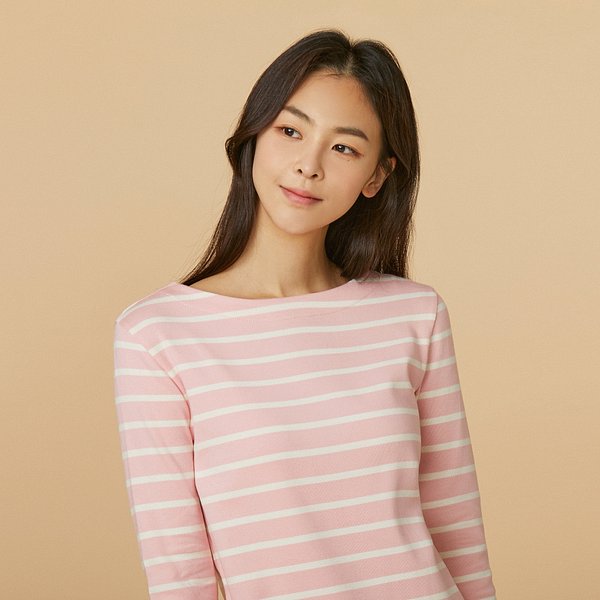 Jaju자주 여 Better 코튼 스트레치 보트넥 긴팔 티셔츠 Sivillage 에스아이빌리지