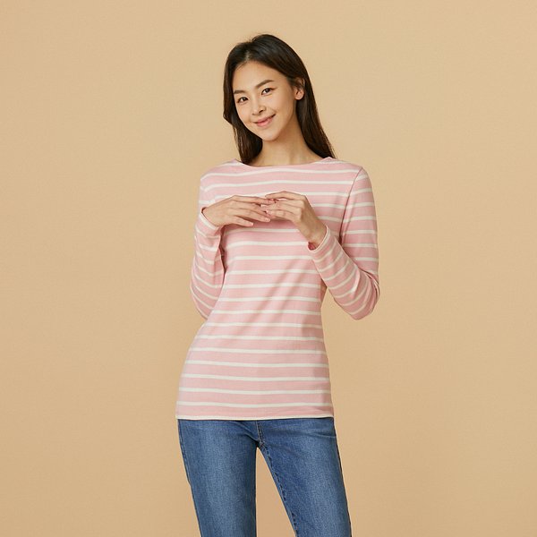 Jaju자주 여 Better 코튼 스트레치 보트넥 긴팔 티셔츠 Sivillage 에스아이빌리지