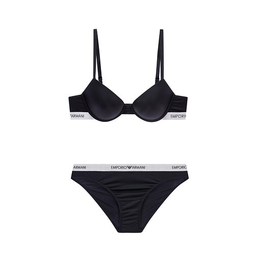 Emporio Armani Underwear엠포리오 아르마니 언더웨어 풀로고 실버 스트랩 울트라 푸쉬업 브라 And 브리프 세트