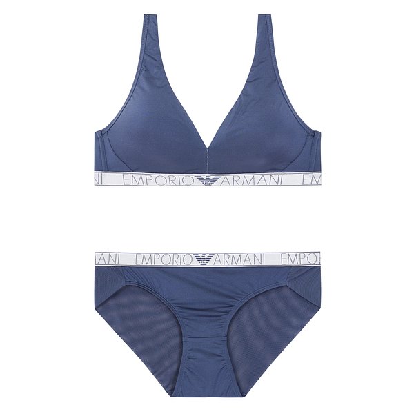 Emporio Armani Underwear엠포리오 아르마니 언더웨어 씬 로고 밴딩 브라렛 브라 And 하이 브리프 세트 S