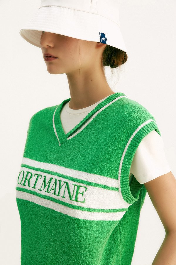 PORT MAYNE(포트메인) MAYNE LOGO JACQUARD VEST - GREEN | S.I.VILLAGE (에스아이빌리지)