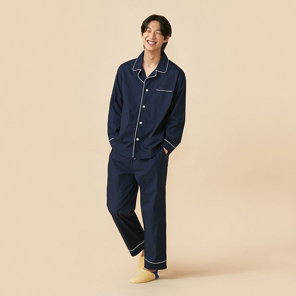 남 오가닉 코튼 스트레치 컬러 파자마상하세트네이비 Sivillage