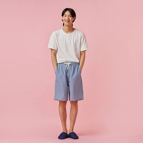 Jaju자주 남 시어서커 체크 5부 팬츠 Sivillage 에스아이빌리지