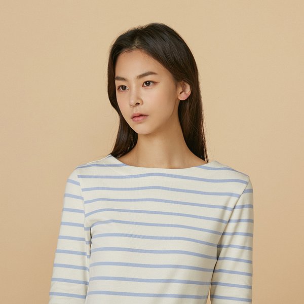 Jaju자주 여 Better 코튼 스트레치 보트넥 긴팔 티셔츠 Sivillage 에스아이빌리지