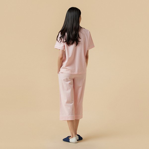 Jaju자주 여 Better 코튼 7부 브이넥 파자마상하세트핑크 Sivillage 에스아이빌리지