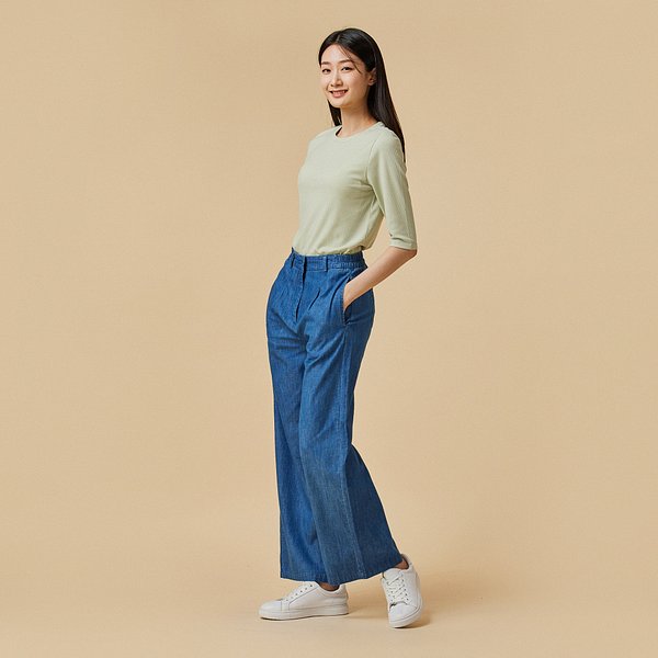 Jaju자주 여 와이드핏 밴딩 해지 데님 팬츠 Sivillage 에스아이빌리지