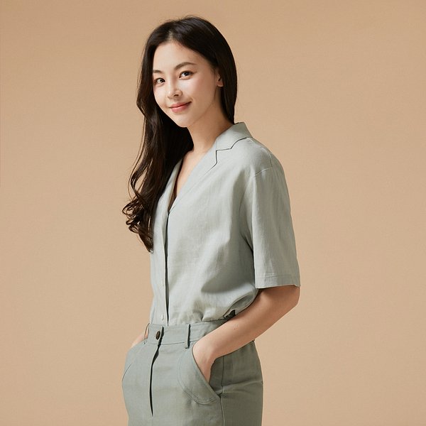 이지케어 리넨 반팔 셔츠 Sivillage
